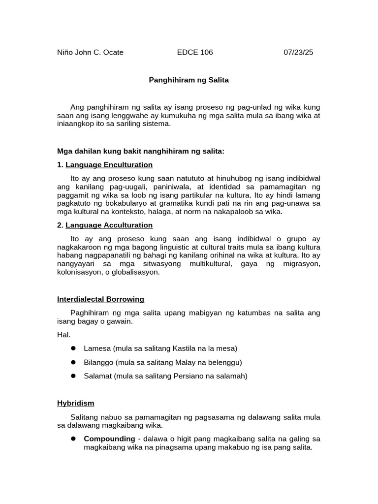 Panghihiram NG SALITA | PDF