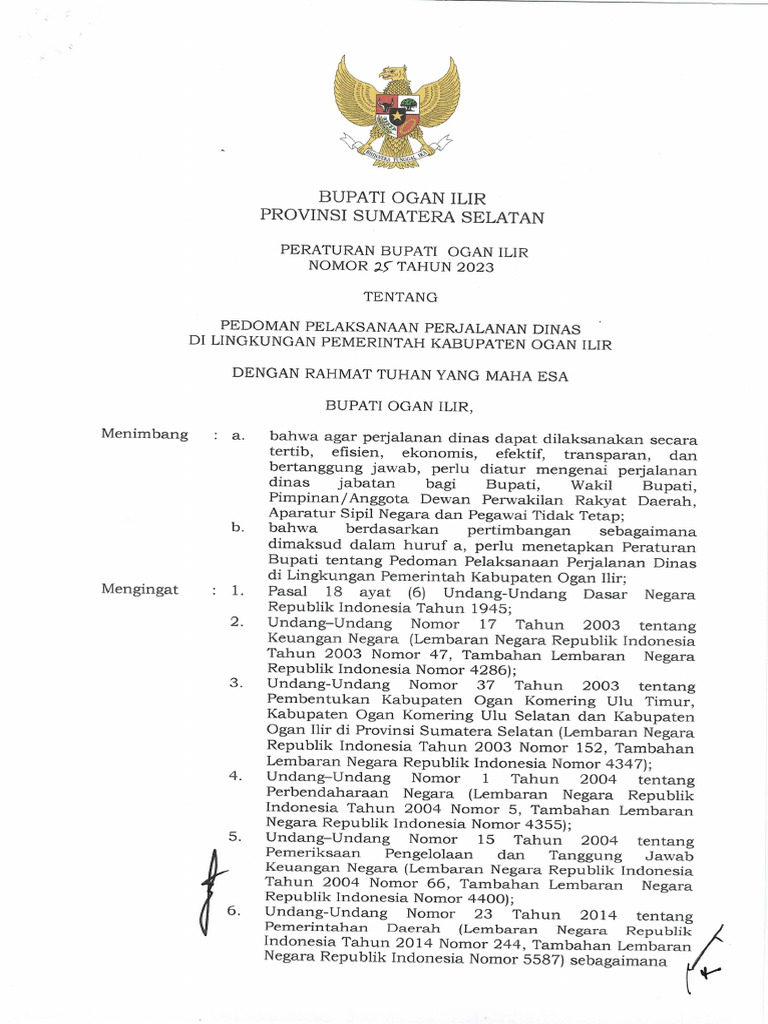 Pedoman Pelaksanaan Perjadin Di Lingkungan Pemerintahan Kab Oi | PDF