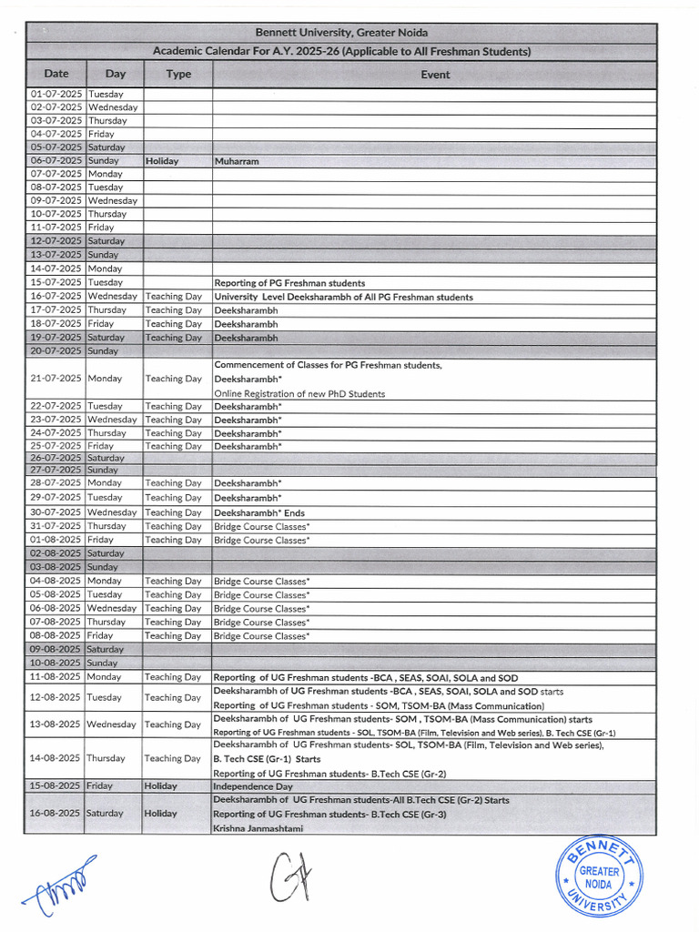 Academic Calendar A.Y. 2025 26 Freshman | PDF
