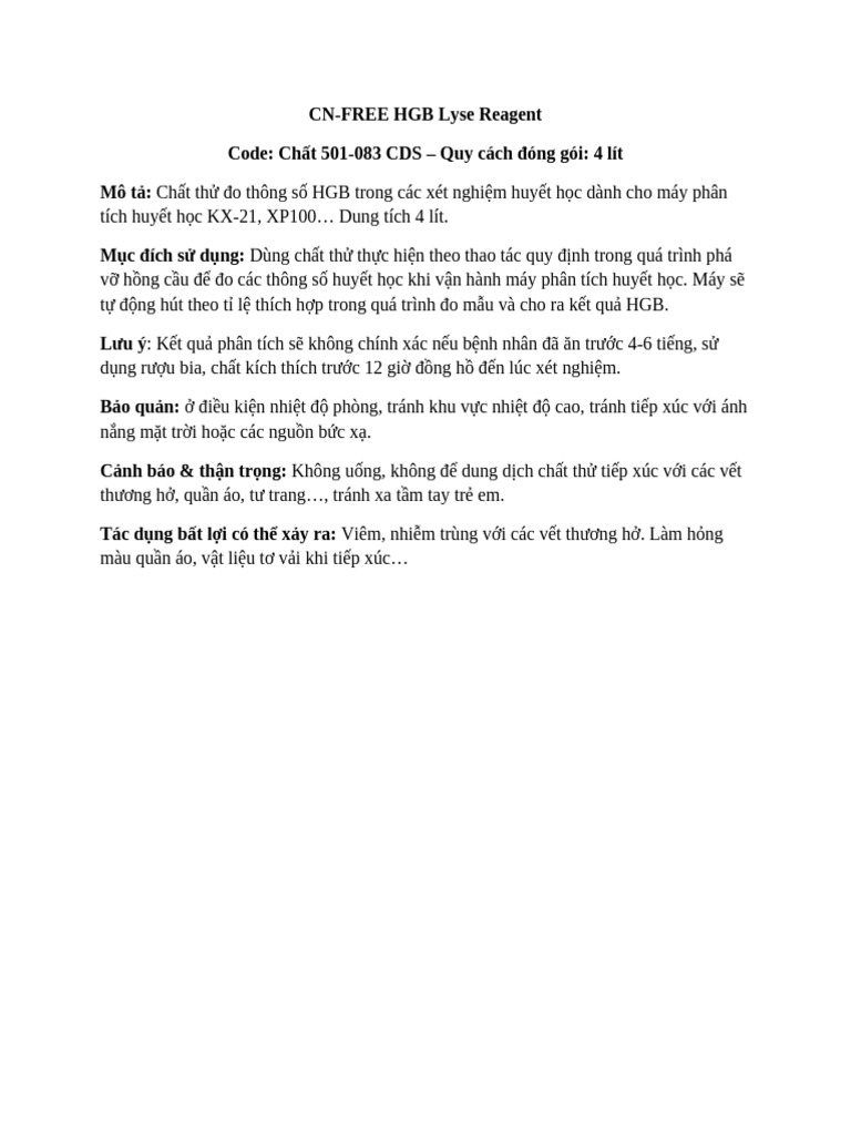 CN Free HGB Lyse 4lit | PDF