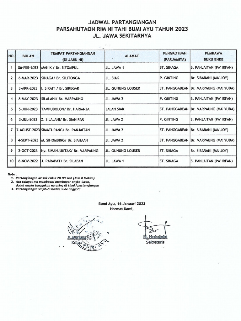 Jadwal Partangiangan 2023 | PDF