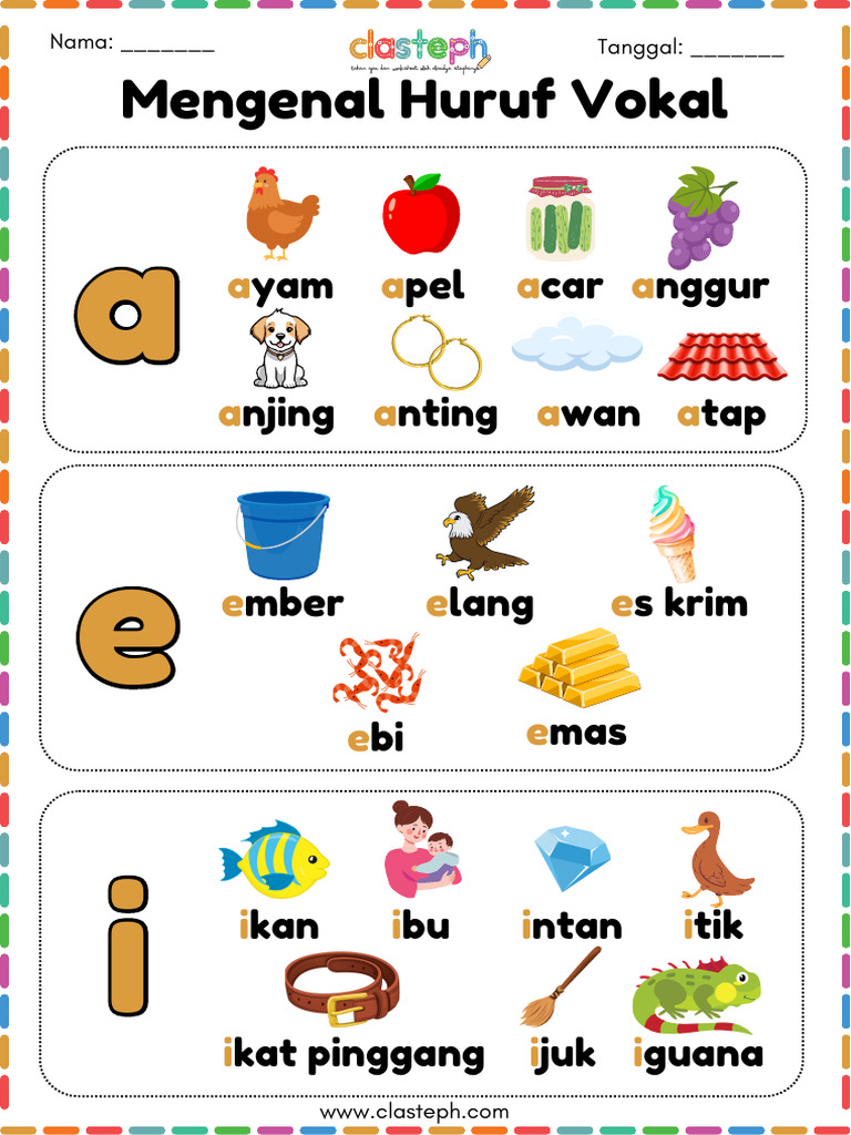 Worksheet Mengenal Huruf Vokal | PDF