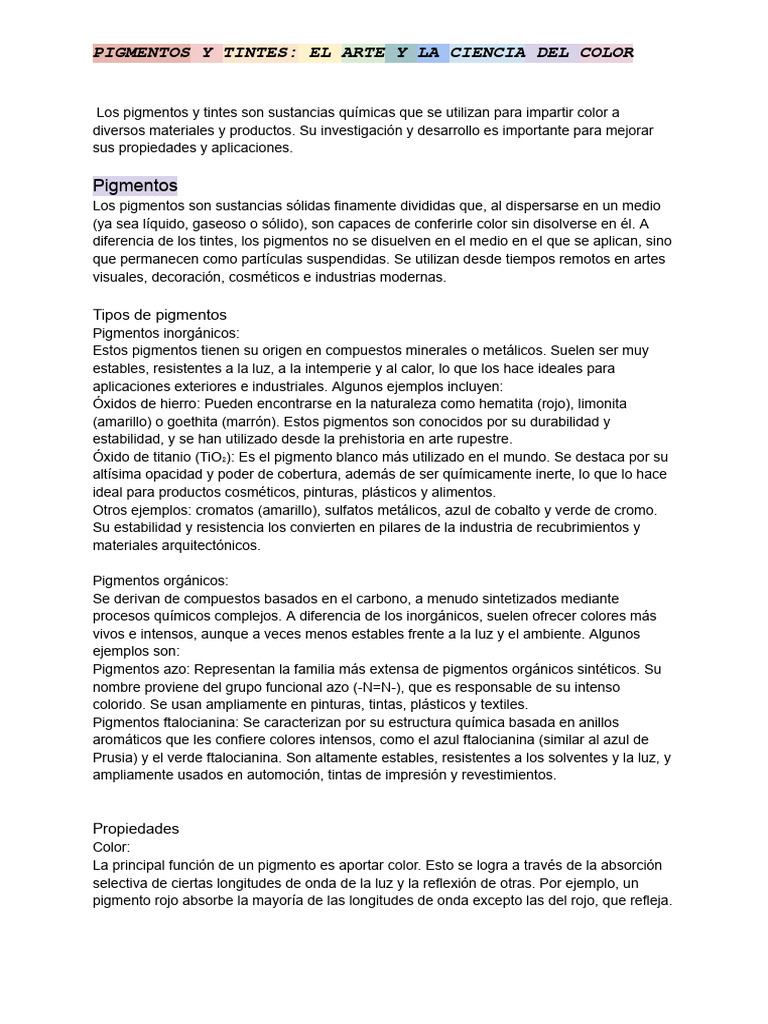 Pigmentos | PDF | Pigmento | Textiles