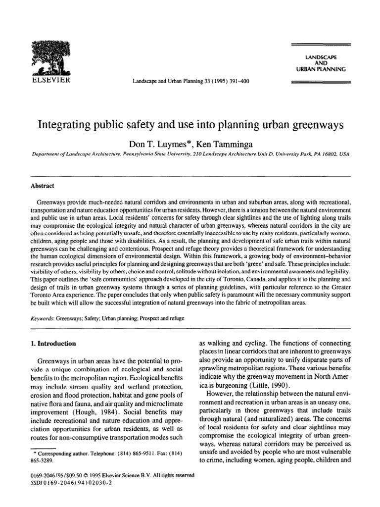 Integrating Public Safety and Use Into Planning Urban Greenways | PDF ...