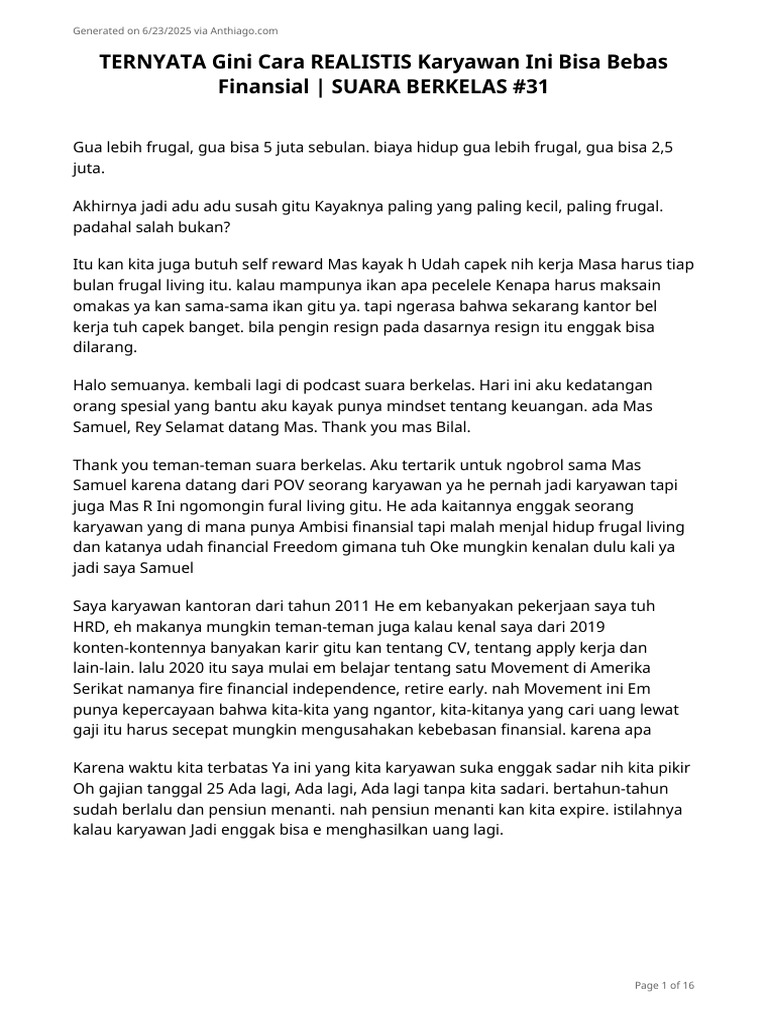 Cara Frugal Living untuk Kebebasan Finansial | PDF