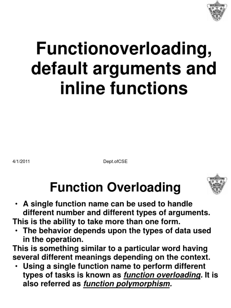 Class31-32inline Functions Function Overloading | PDF | Parameter (Computer Programming ...