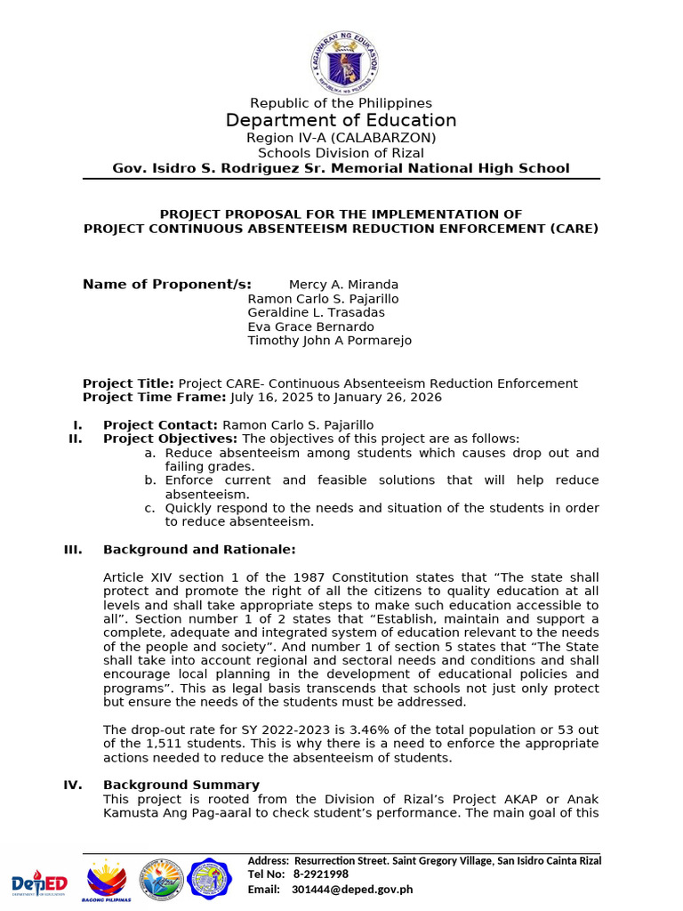 Project CARE: Reducing Student Absenteeism | PDF