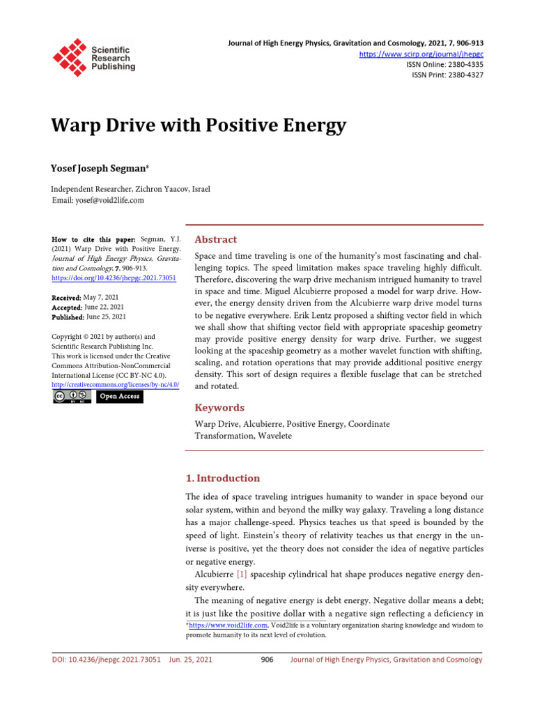Jhepgc - 2021062411395695 Warp Drive Con Positive Energy Density | PDF ...