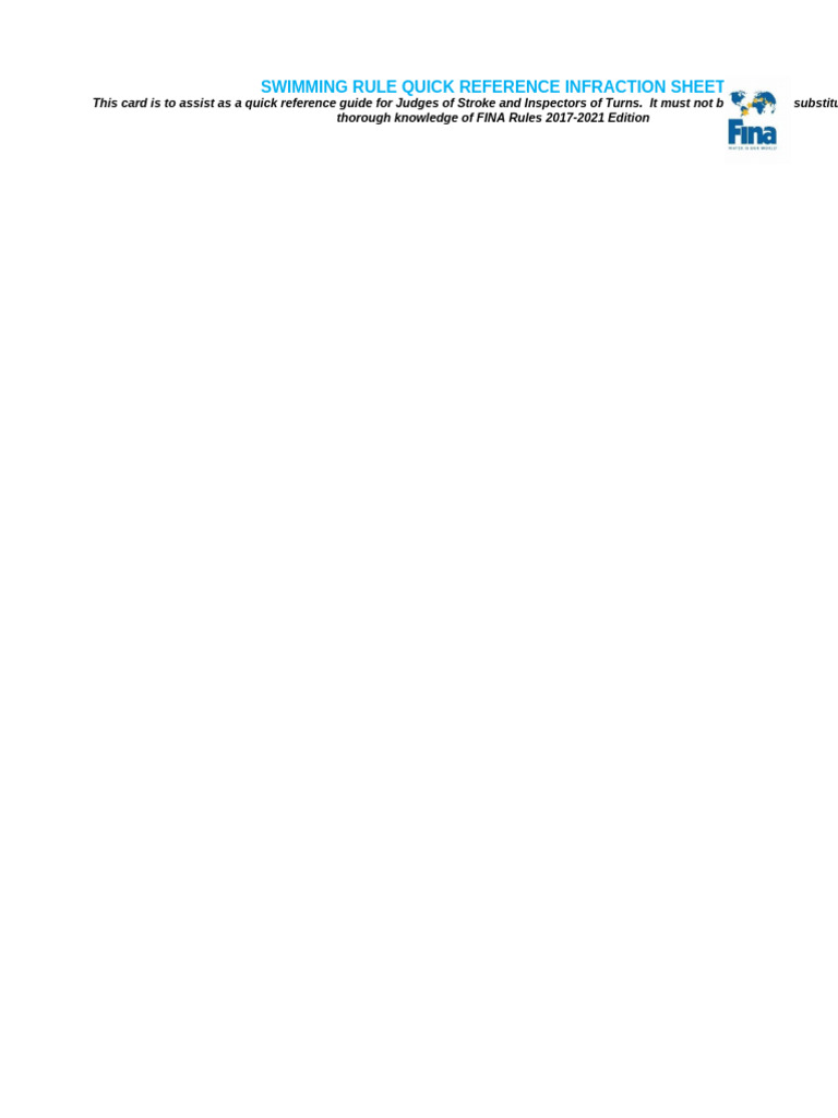 2017-2021 Fina Quick Reference Infraction Sheet v1 2019 22aug Clean ...