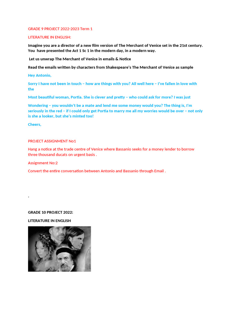GRADE 9 Literature PROJECT Term 1 Final | PDF