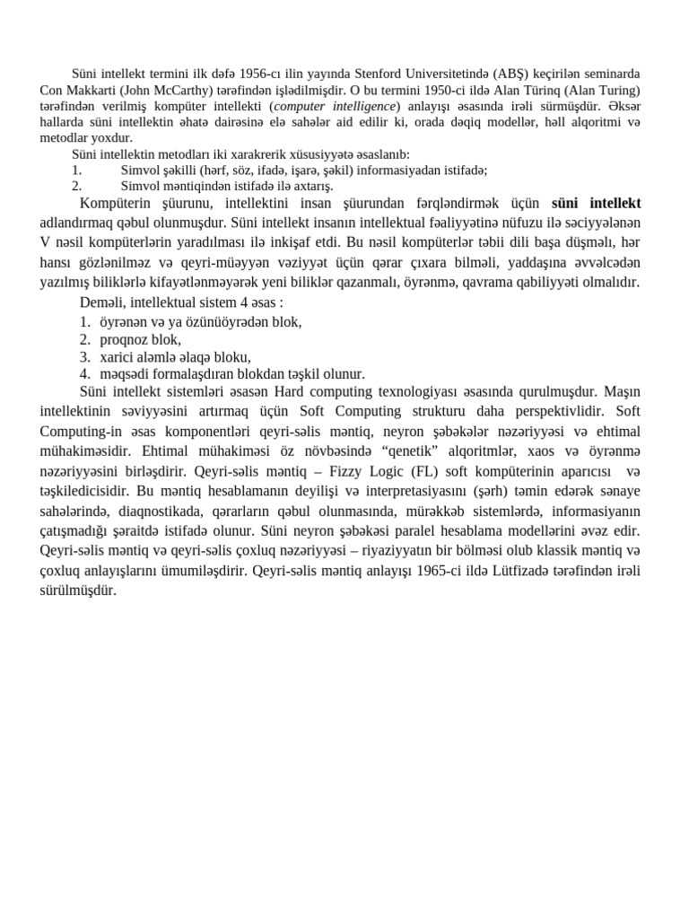 Suni İntellekt Xulasə | PDF