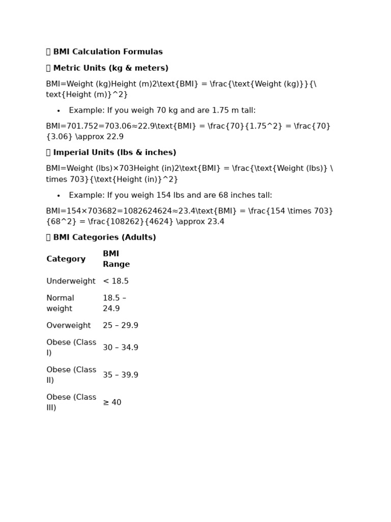 BMI Calculation Methods Explained | PDF
