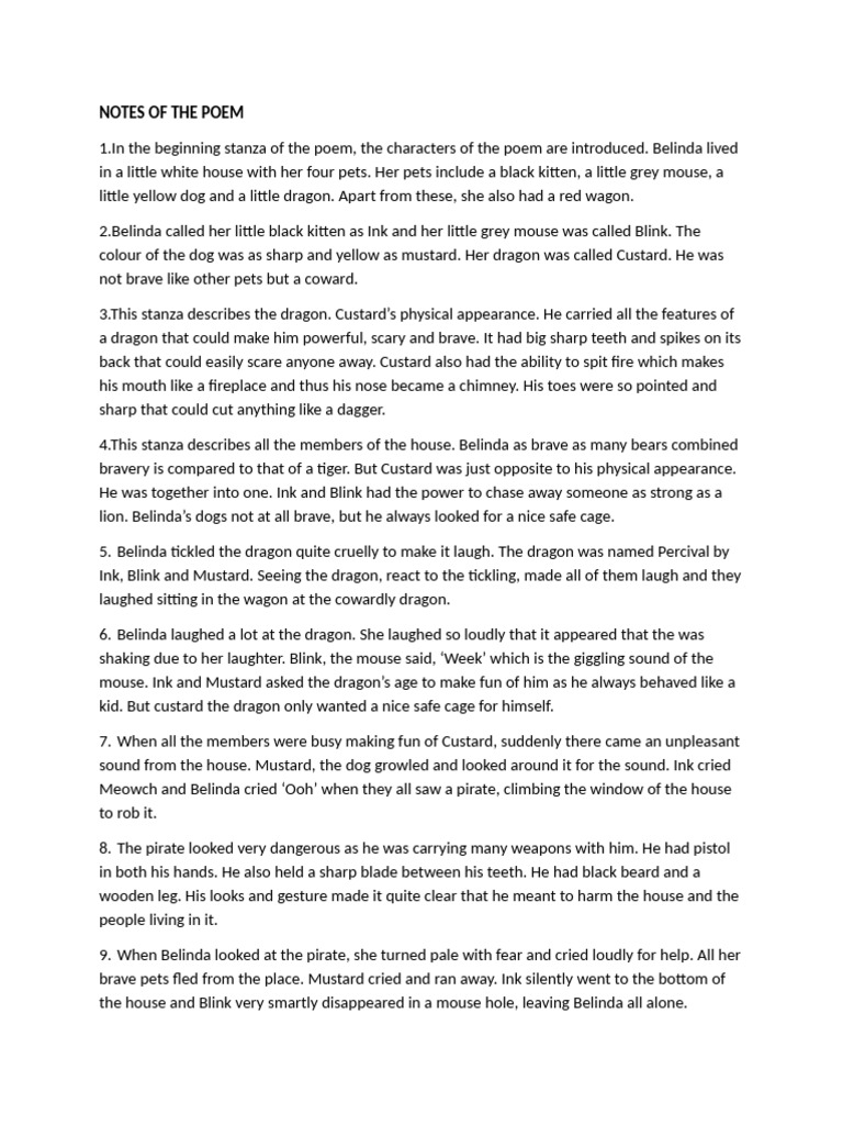 Belinda's Cowardly Dragon Poem Summary | PDF