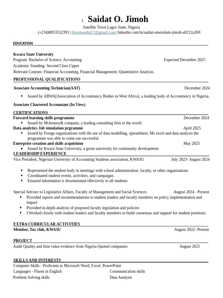 Saidat Cv ... | PDF | Accounting | Microsoft Excel
