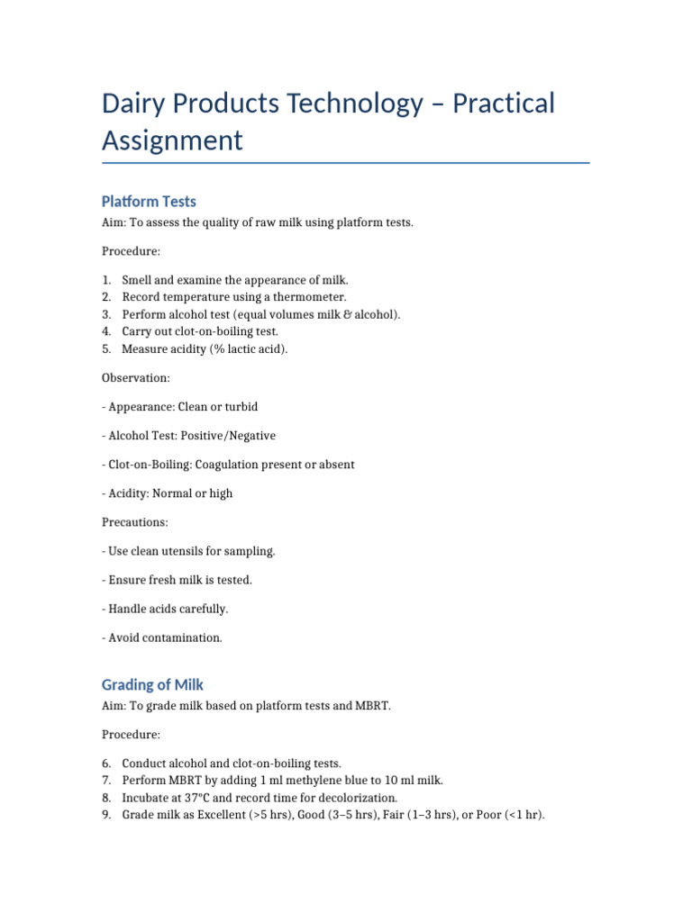 Dairy Product Quality Testing Methods | PDF | Milk
