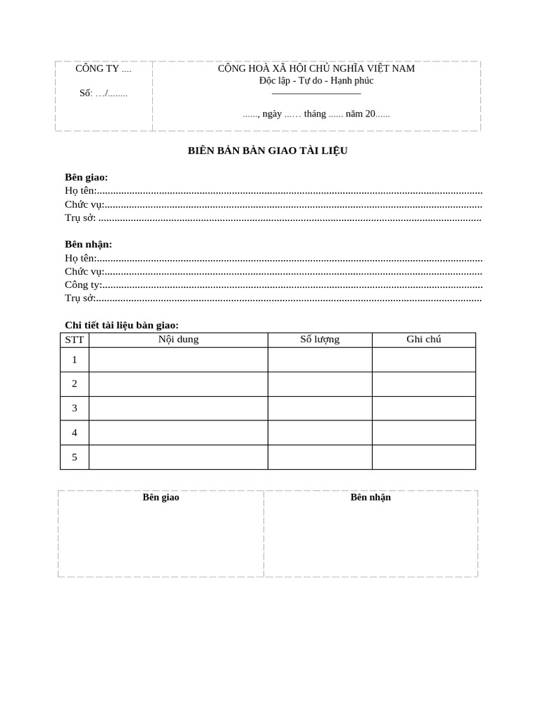 Document Handover - Template | PDF