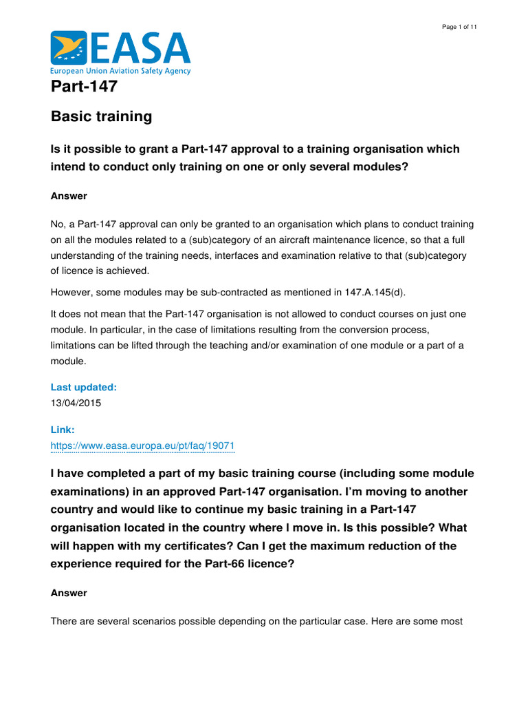 EASA - Part147 | PDF | Audit | Quality Management System