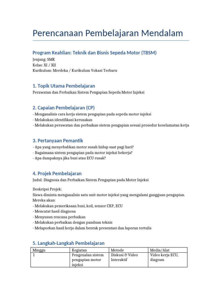 Perencanaan Pembelajaran TBSM | PDF