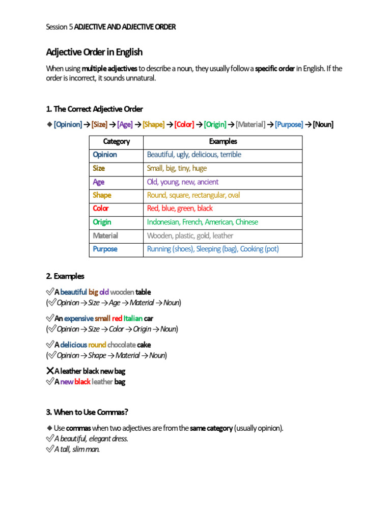 5-1. Adjective Orders | PDF