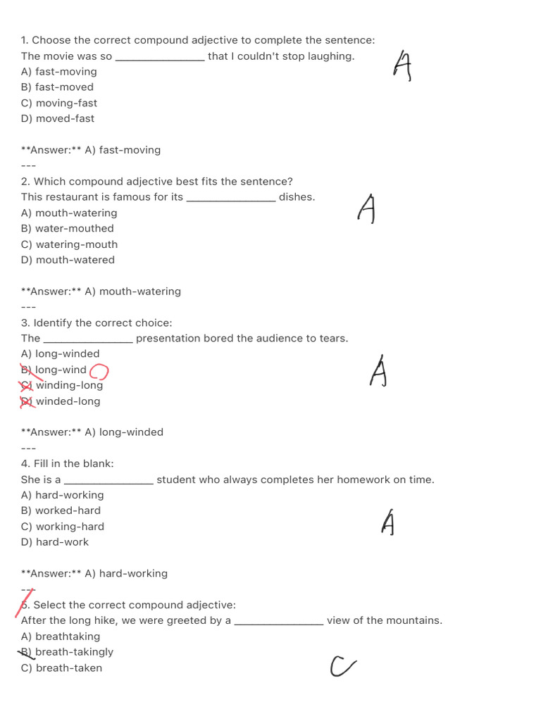 Compound Adjective Exercises for KS2 | PDF