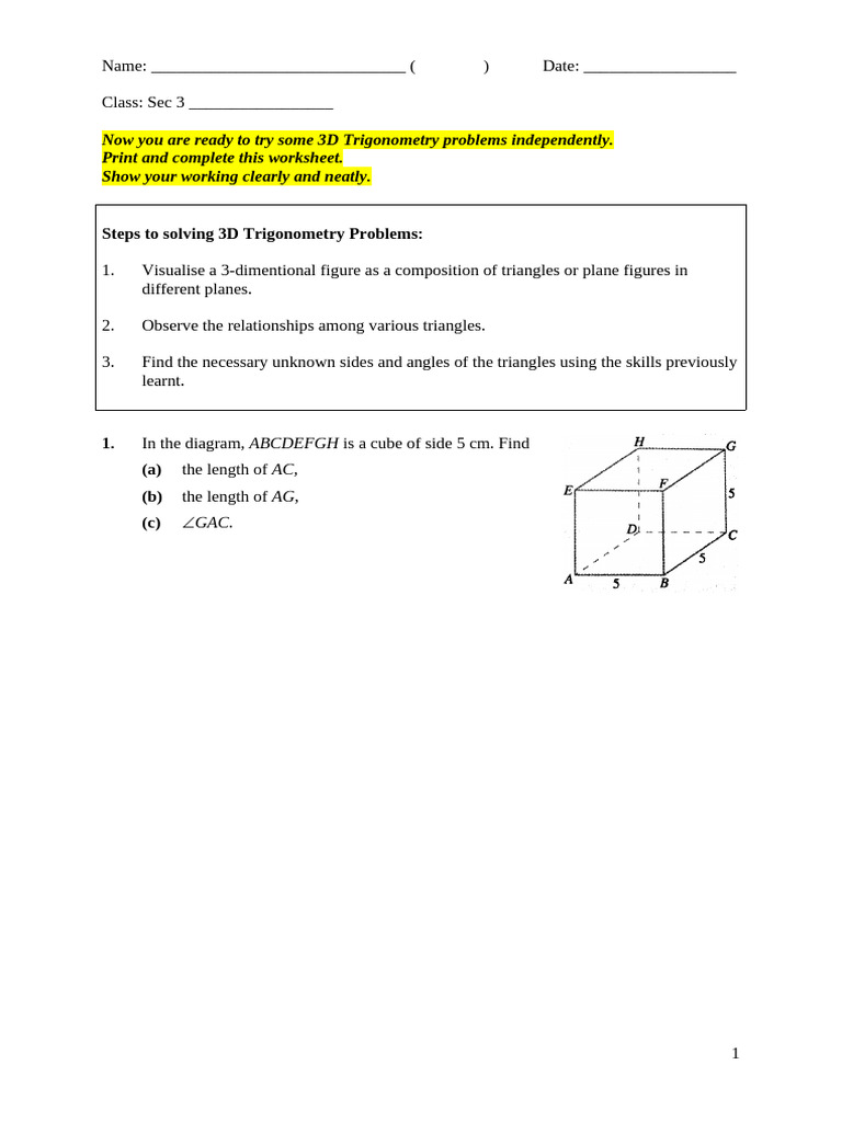 3D Trigonometry Problems | PDF