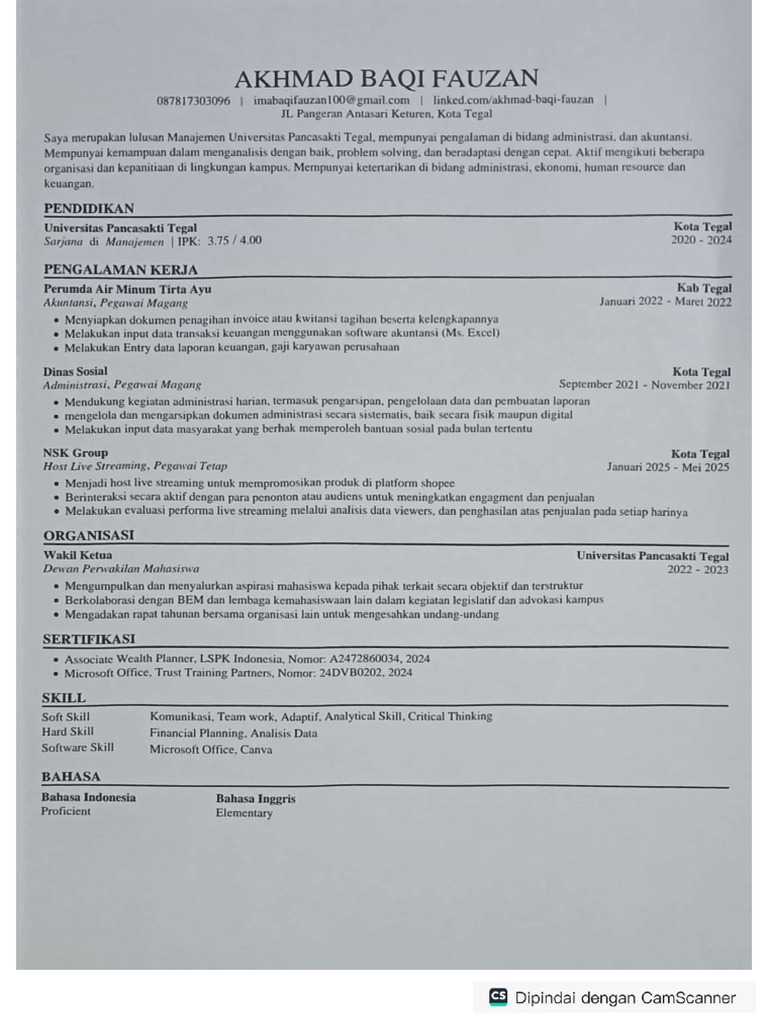 Akhmad Baqi Fauzan - PT Putra Wijayakusuma Sakti | PDF