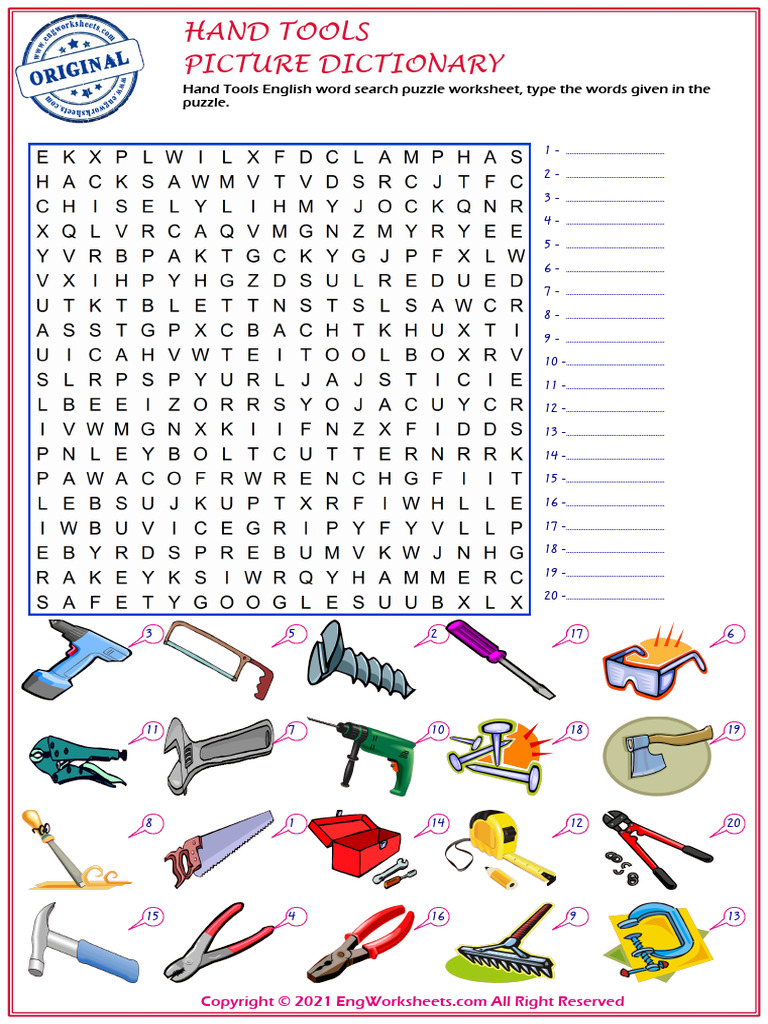 Hand Tools Word Search Worksheet | PDF | Cutting Tools | Manufactured Goods