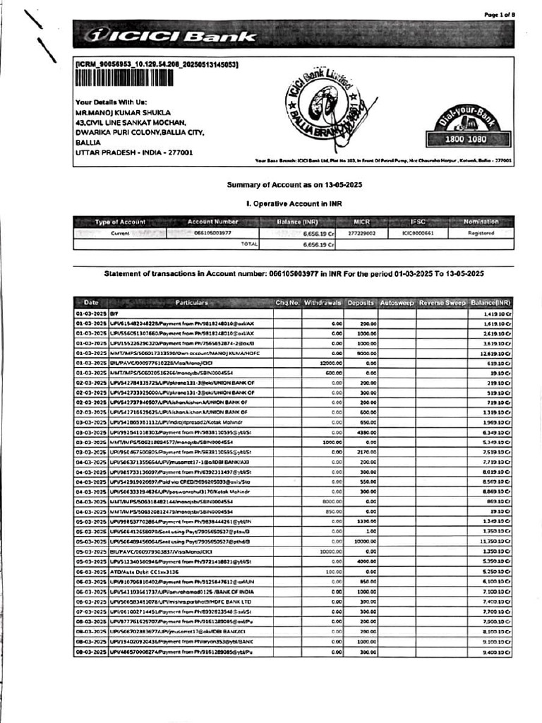 ICICI Account Summary | PDF