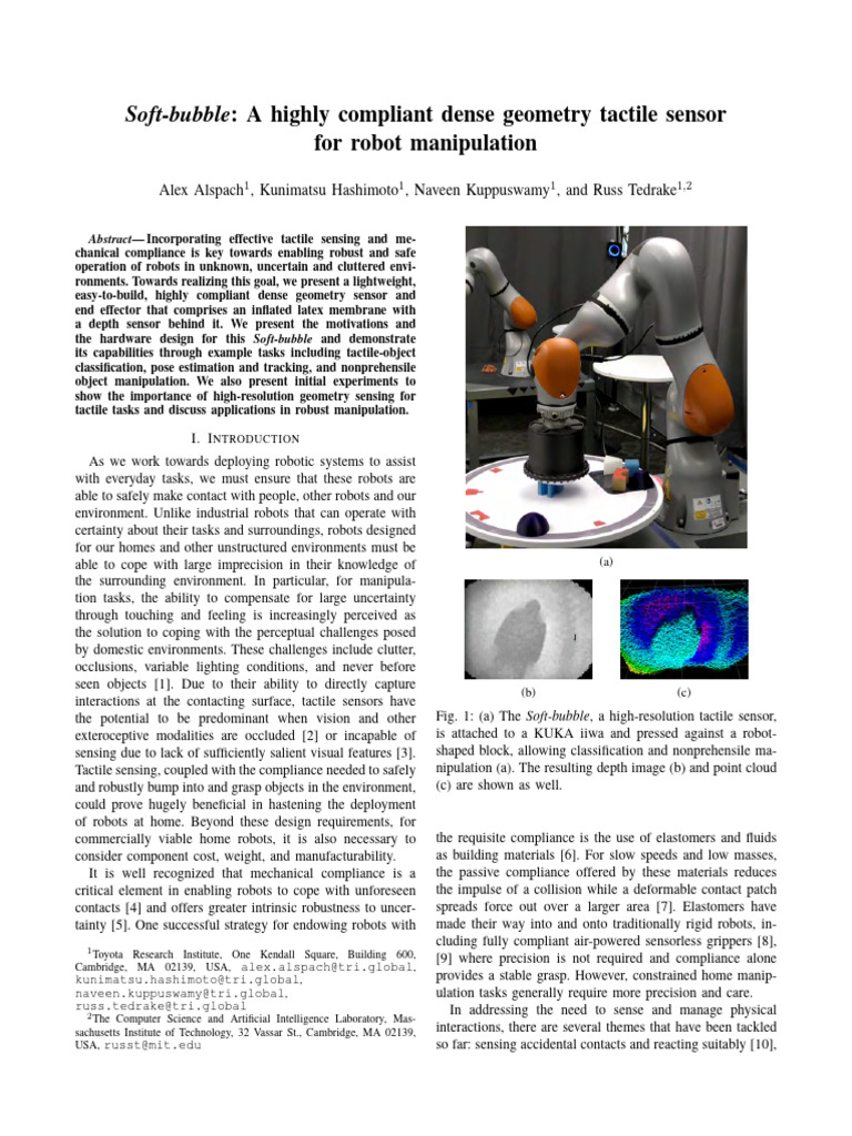 Soft-Bubble A Highly Compliant Dense Geometry Tactile Sensor For Robot ...