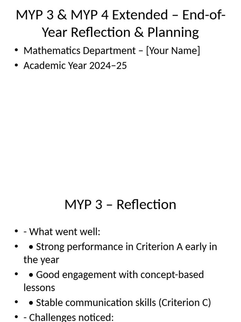 MYP 3 & 4 Year-End Reflection & Plans | PDF