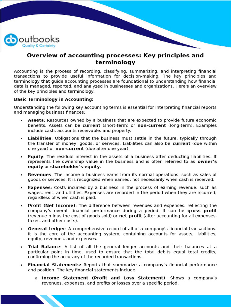 Overview of Accounting Process - Key Principles and Terminologies 2 ...