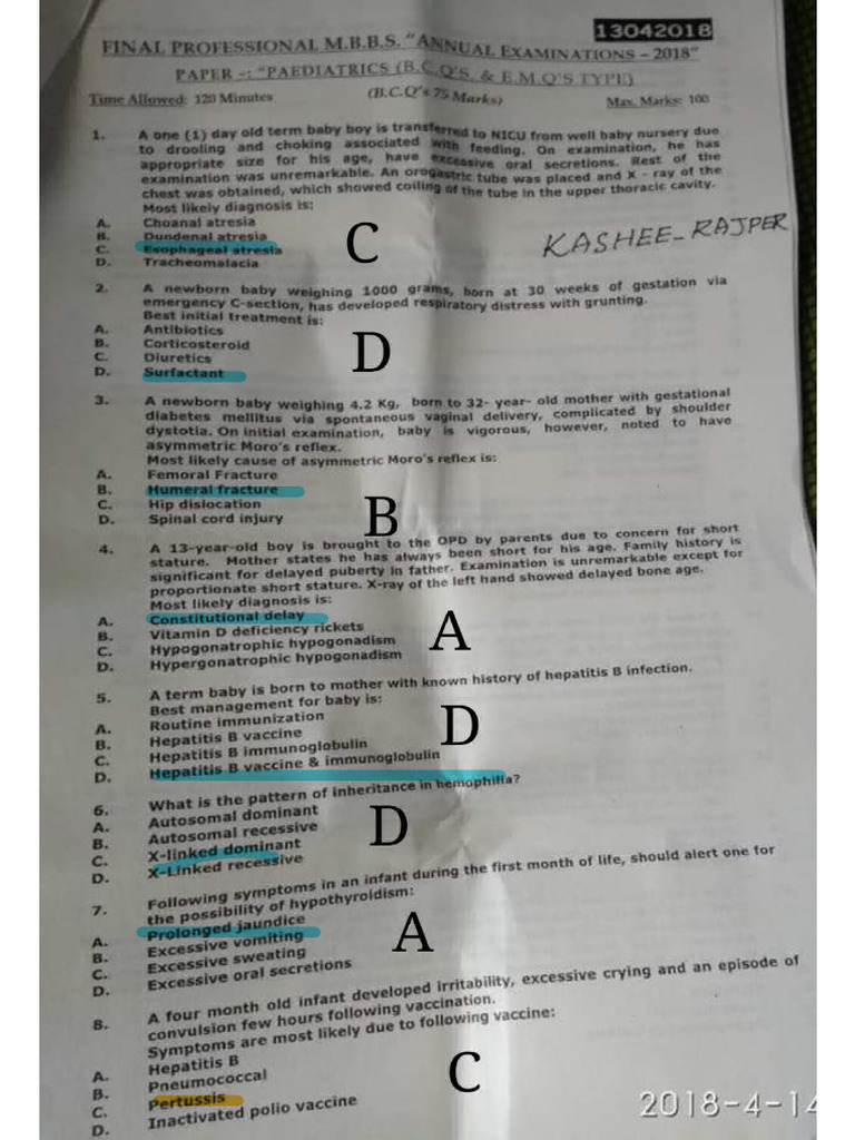 Paeds 2018 Proff Solved | PDF