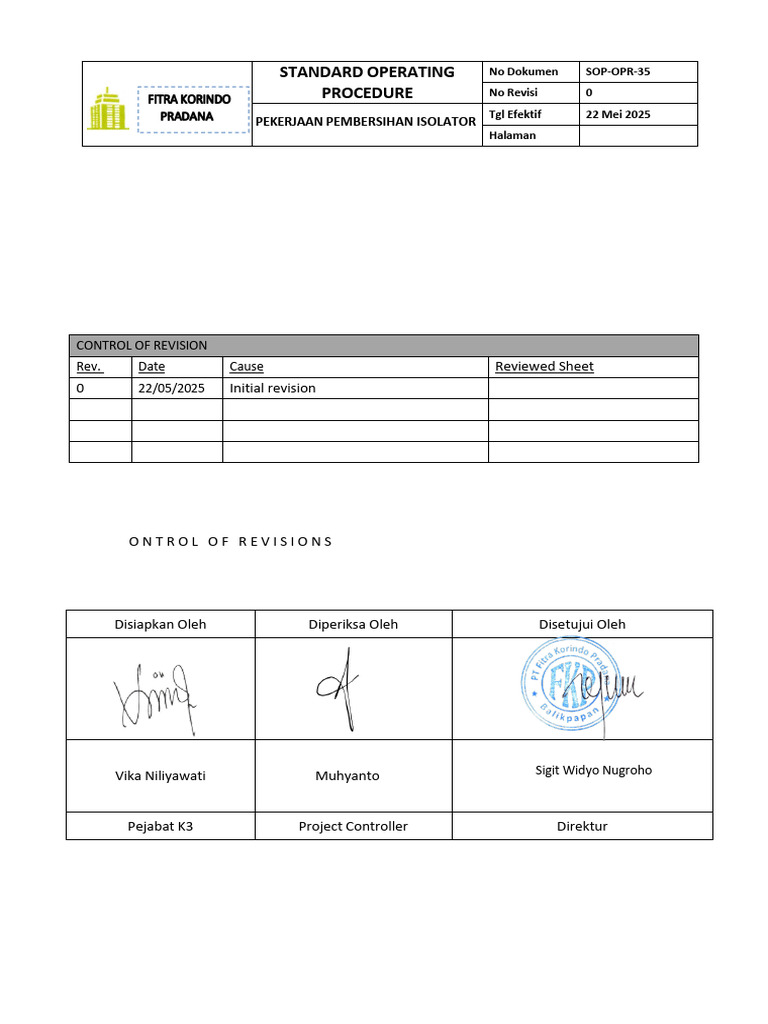 SOP Pembersihan Isolator PLN Balikpapan | PDF