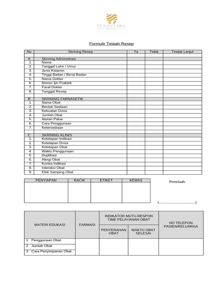 Formulir Telaah Resep Obat | PDF