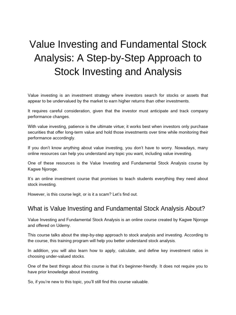 Value Investing and Fundamental Stock Analysis | PDF | Investing ...