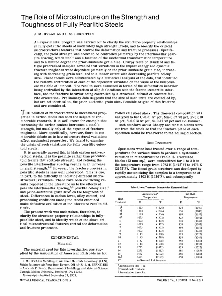 Microstructure Effects on Pearlitic Steel Strength | PDF | Heat ...