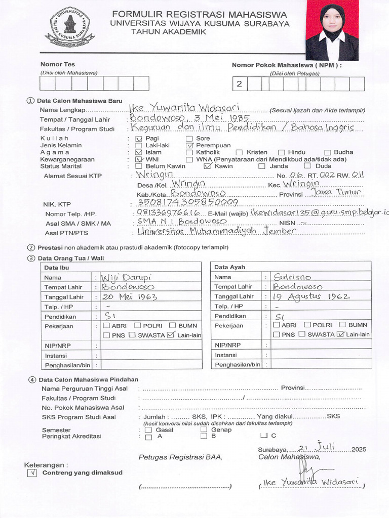 Formulir Mahasiswa | PDF