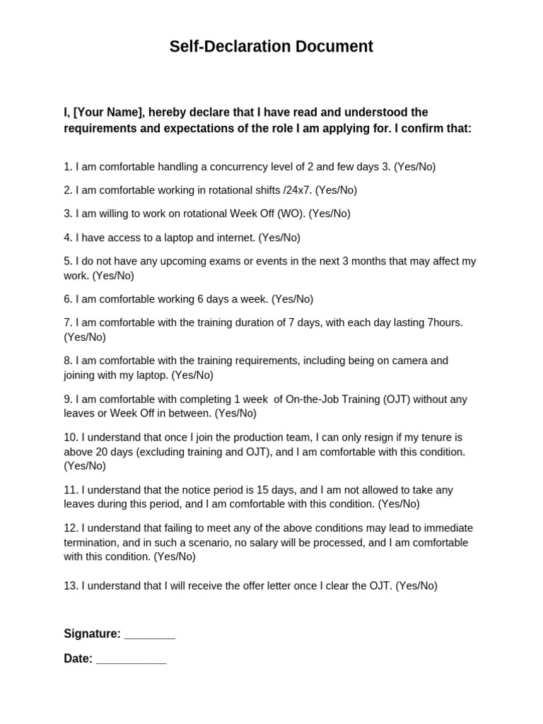 Blinkit Self Declaration Forml | PDF