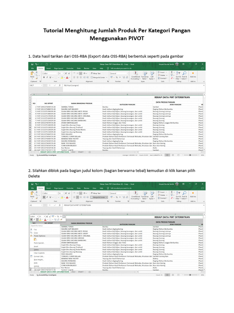 Hitung Produk Kategori Pangan PIVOT Excel | PDF