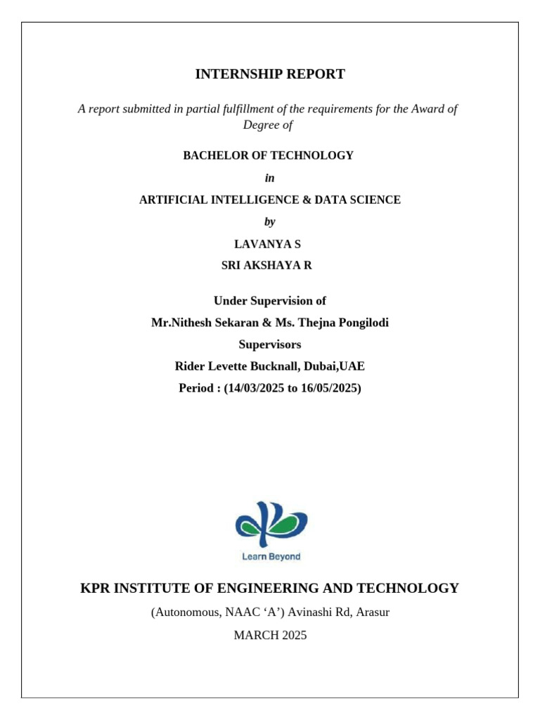 Internship Report - RLB Final | PDF | Microsoft Excel | Artificial ...