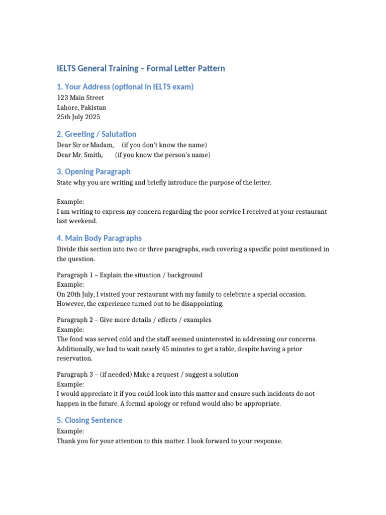 IELTS Formal Letter Pattern | PDF