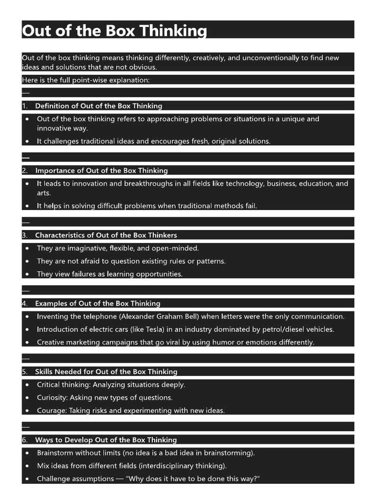 Out of Box Thinking | PDF