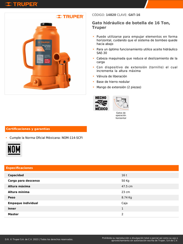 Diagrama Gato Hidráulico 16 Ton Truper Pdf Ingeniería Mecánica