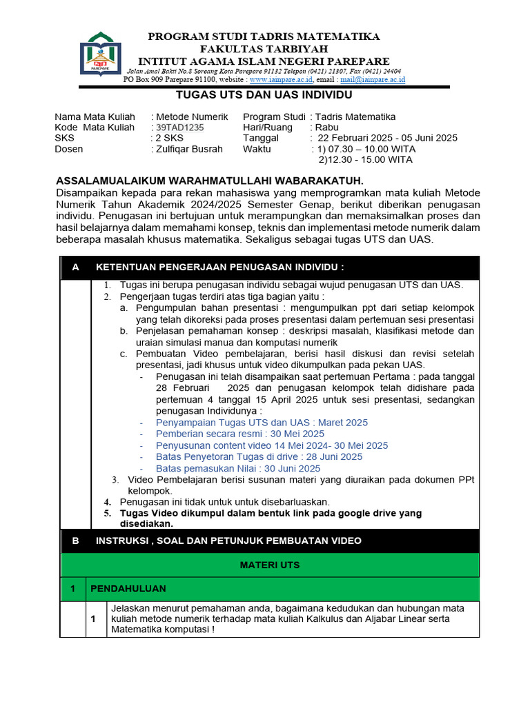 Penugasan Uts Uas 2025 | PDF