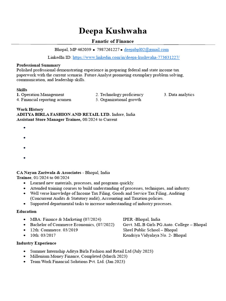 Deepa's Resume | PDF | Taxes | Economies