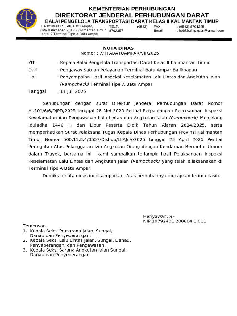 Nota Dinas Hasil Rampcheck Periode Libur Sekolah Dan Idul Adha | PDF