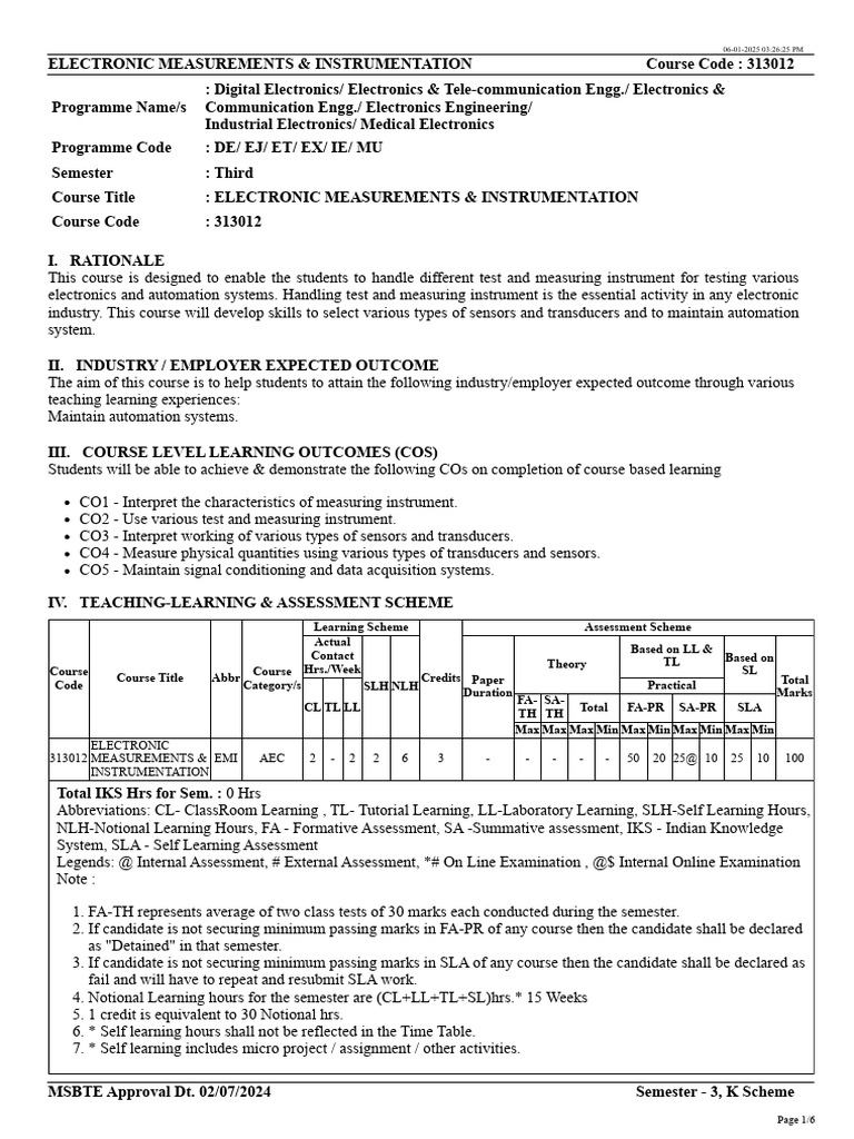 313012-Electronic Measurements & Instrumentation | PDF