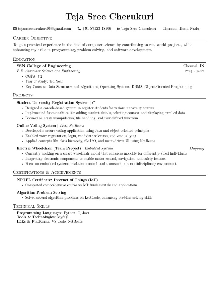 Teja Sree Cherukuri: Career Objective | PDF