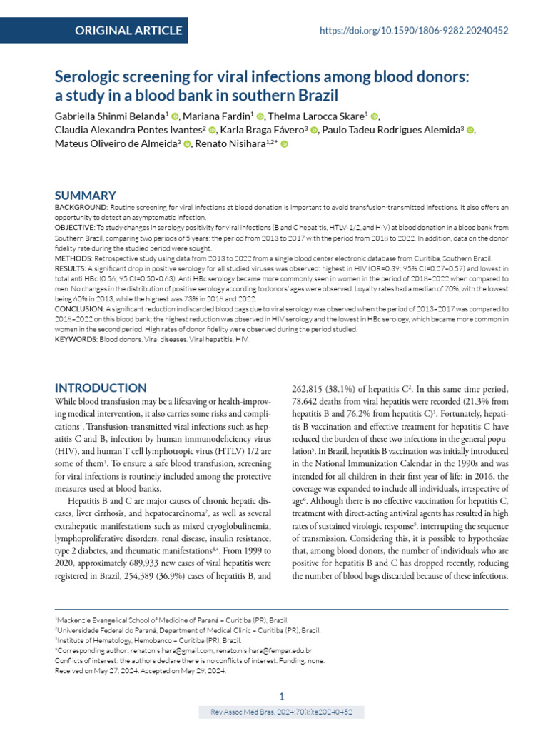 Serologic Screening For Viral Infection | PDF | Hepatitis | Hepatitis B