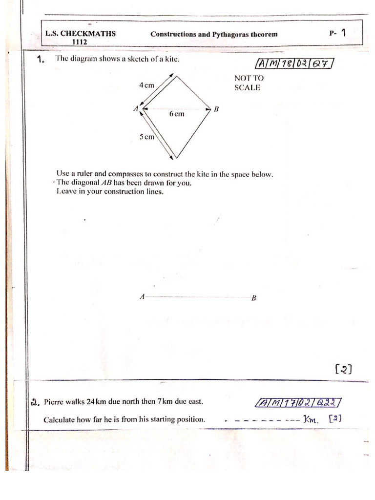 Checkpoint Maths (Solution Bank) Construction and Pythagoras Theorem | PDF